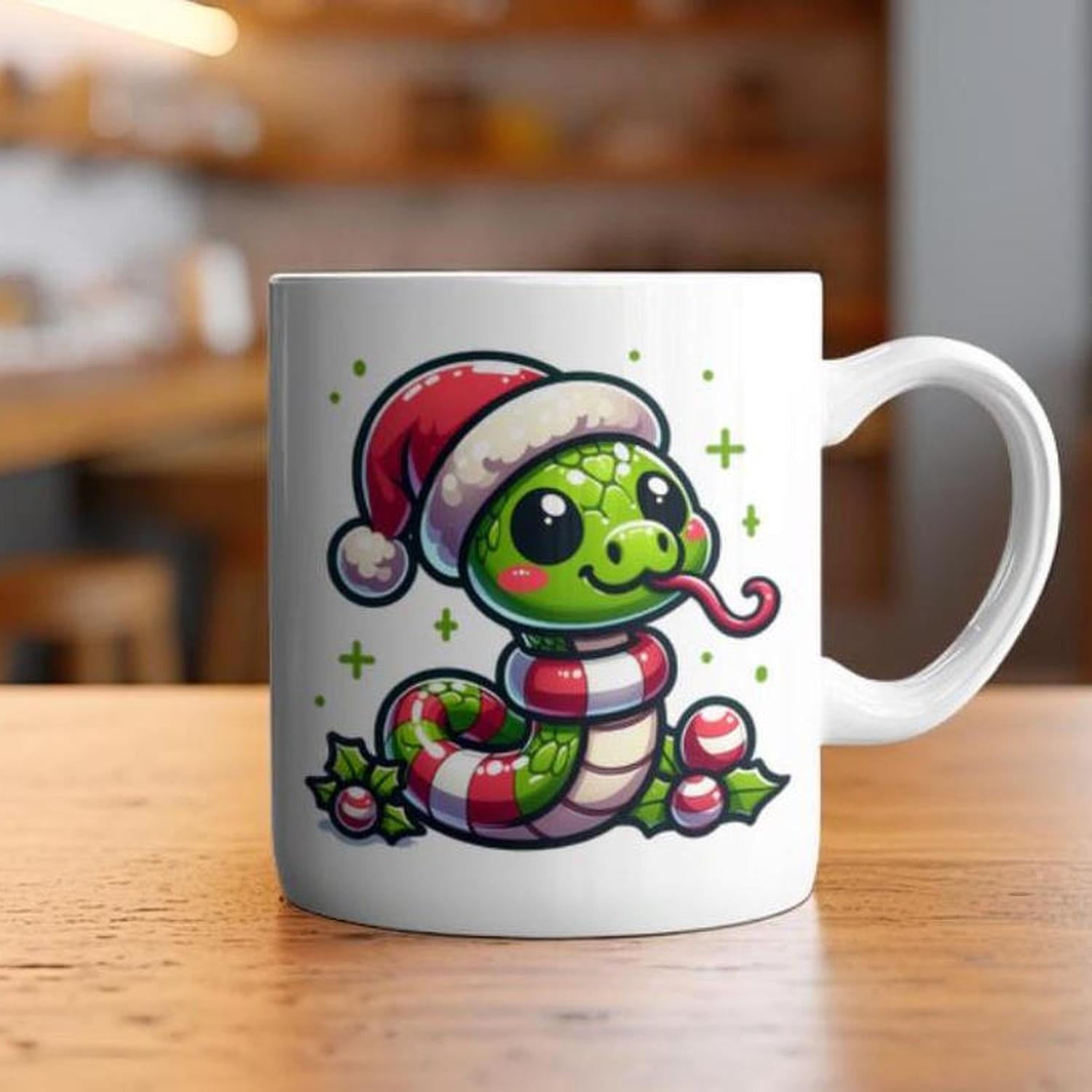 Cute Snake Mug Merry CH1Ristmas Snow Scene Reptile Lover Gift Winter ...