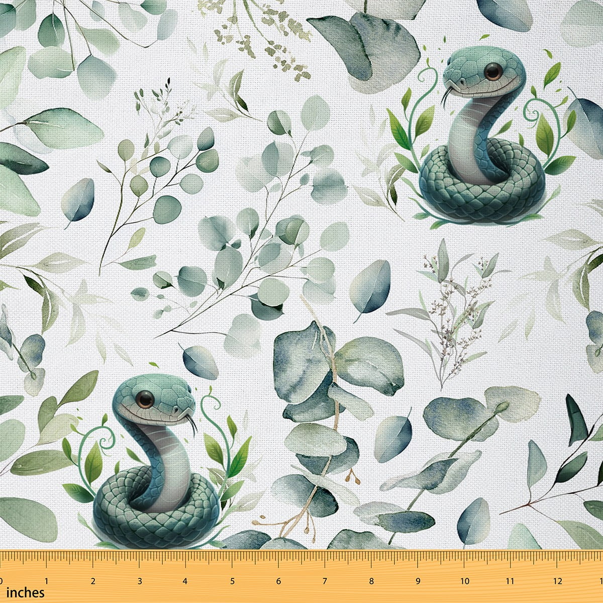 Cute Snake Upholstery Fabric,Green Eucalyptus Fabric by the Yard,Wild Animal Decorative Fabric ...