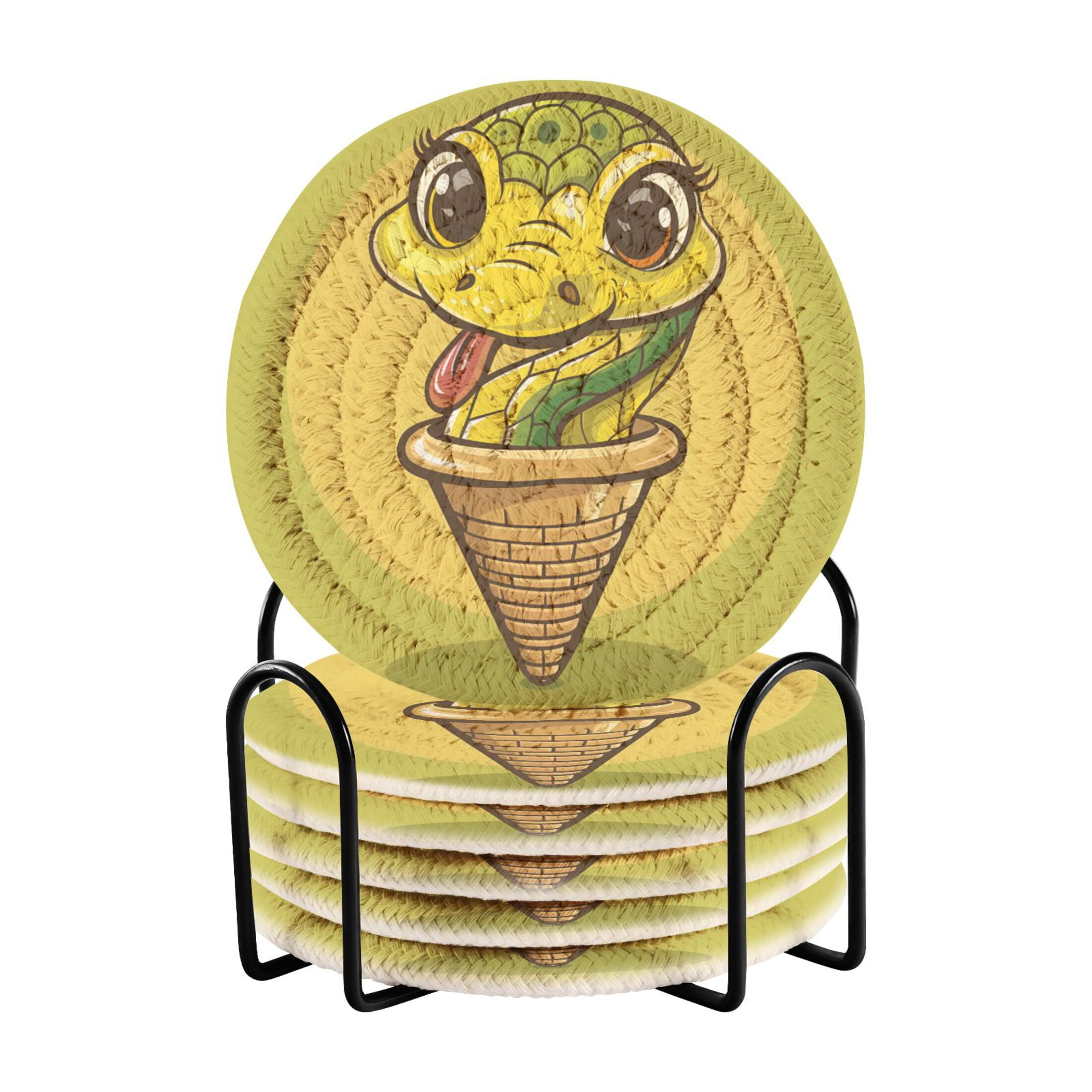 Cute Snake in Cone Coasters with Holder for Coffee Table 6 Pcs Drink ...