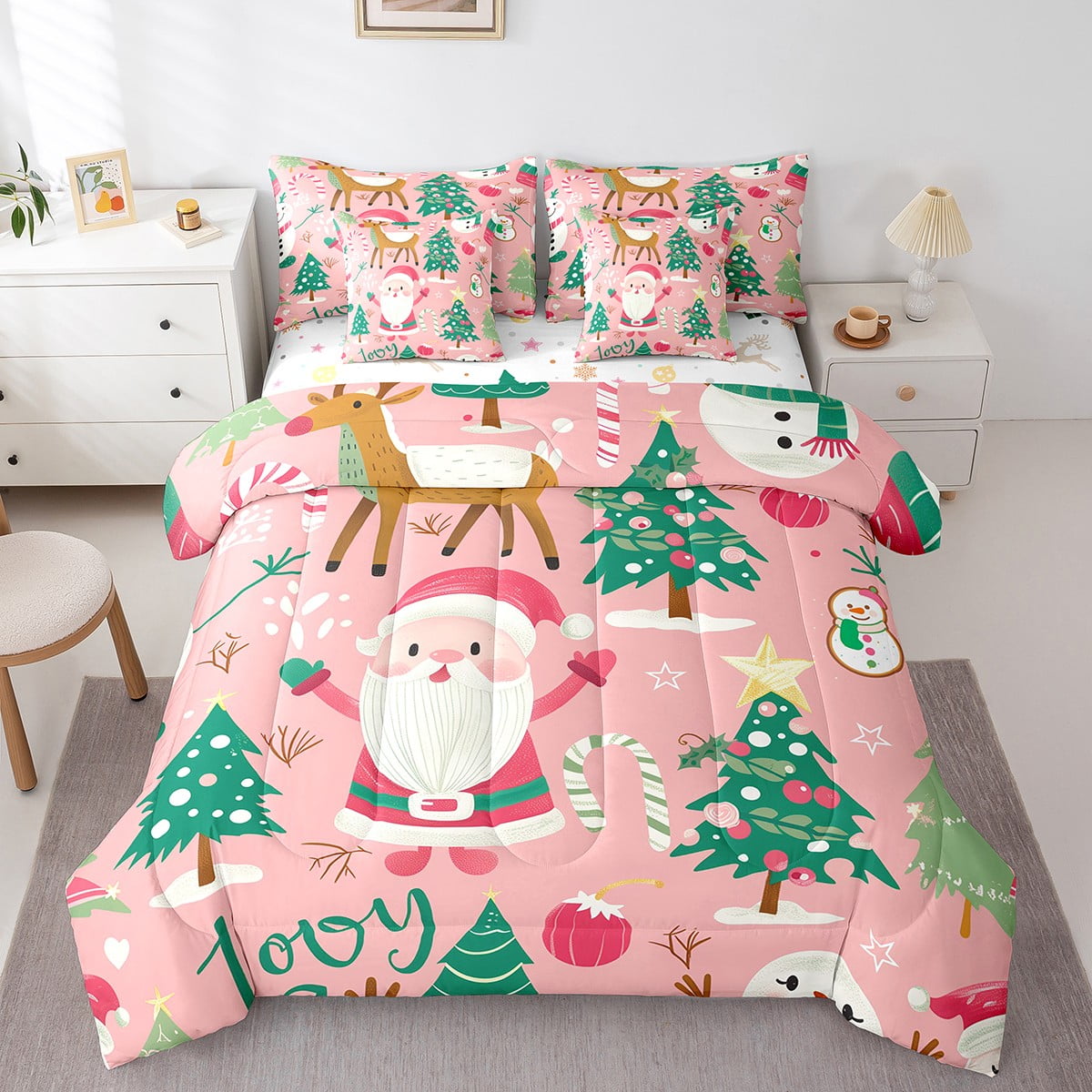 Cute Snowman 7 Piece Comforter Set Full Bed in a Bag,Cartoon Santa ...
