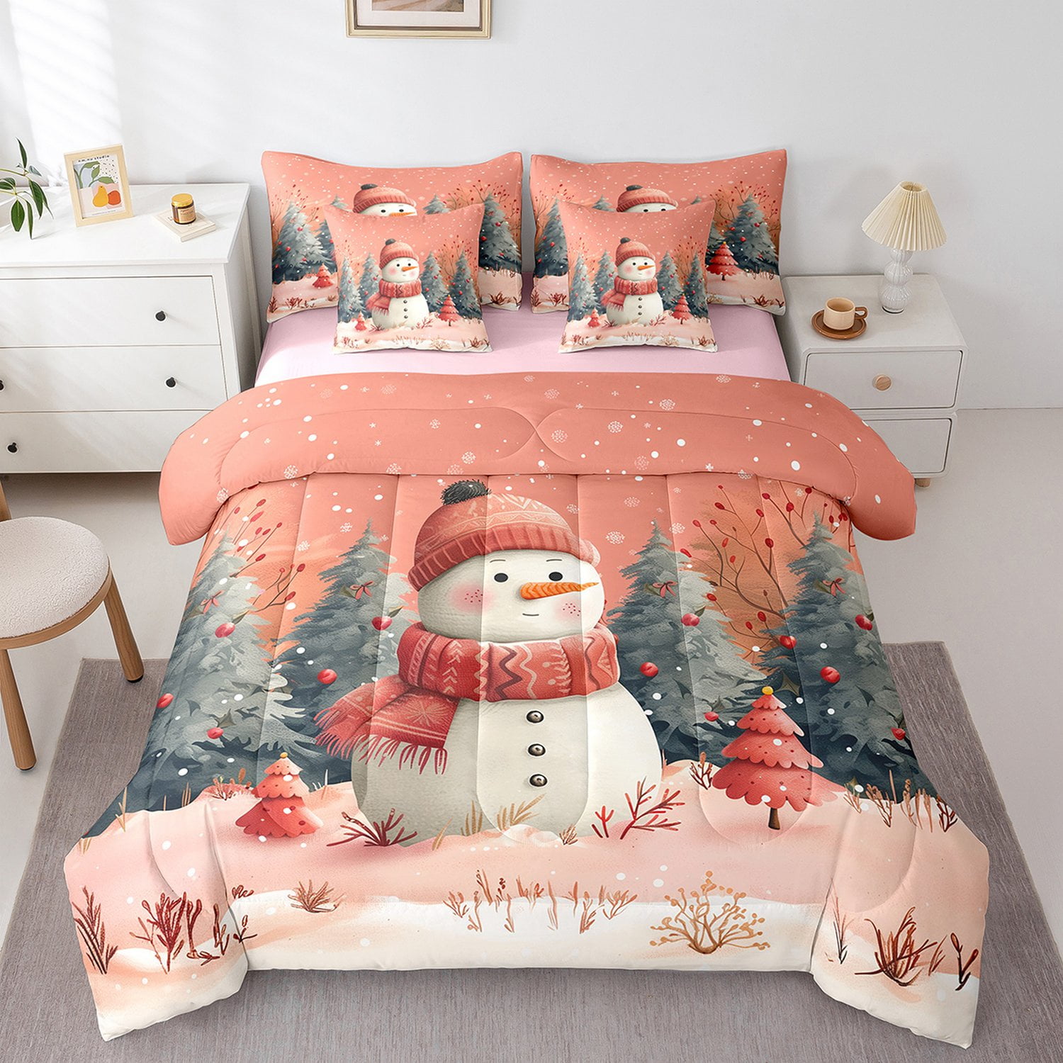 Cute Snowman Bed in a Bag Queen Comforter Set 7 Piece Cartoon Bedding ...