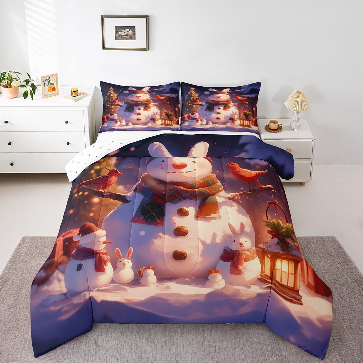 Cute Snowman Bedding Christmas Decorations Comforter Set Queen Size ...