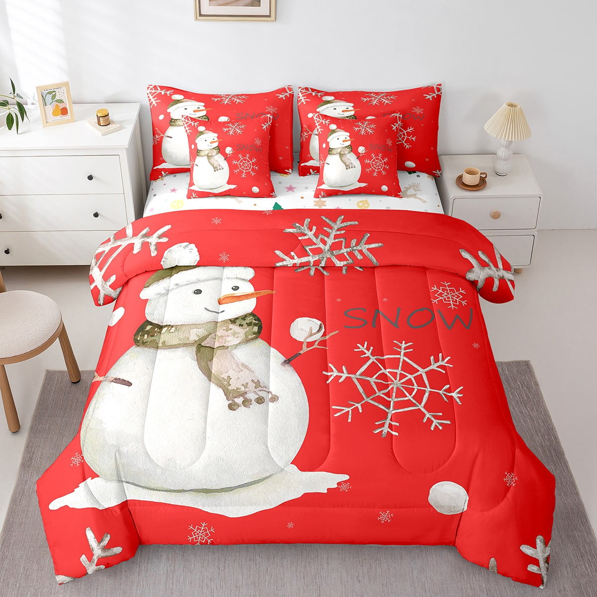 Cute Snowman Bedding Comforter Sets 7 Pieces for Kids Boys Girls Winter ...