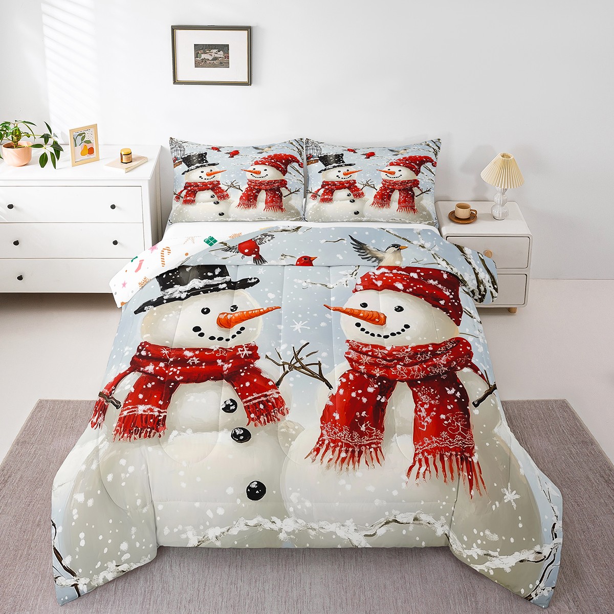 Cute Snowman Bedding Set Full Size For Kids Boys Girls Adults,Christmas ...