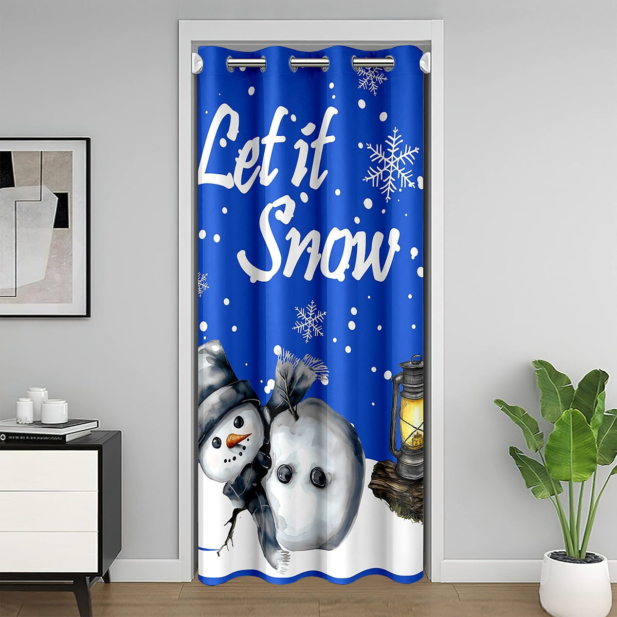 Cute Snowman Blackout Curtain Wall Room Decor,Blue Christmas Blackout ...
