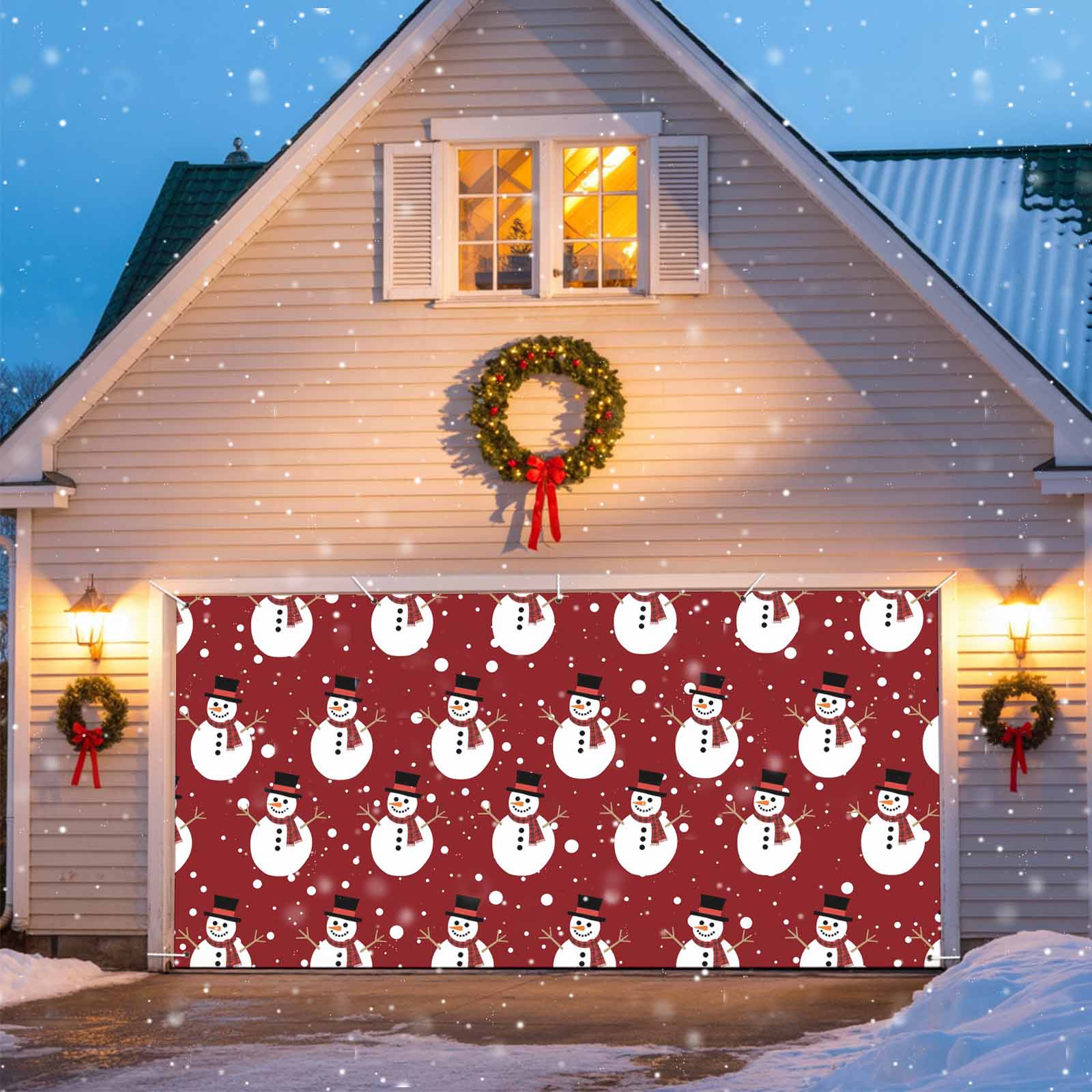 Cute Snowman Christmas Garage Door Decorations, 6.9x16ft Garage Door ...