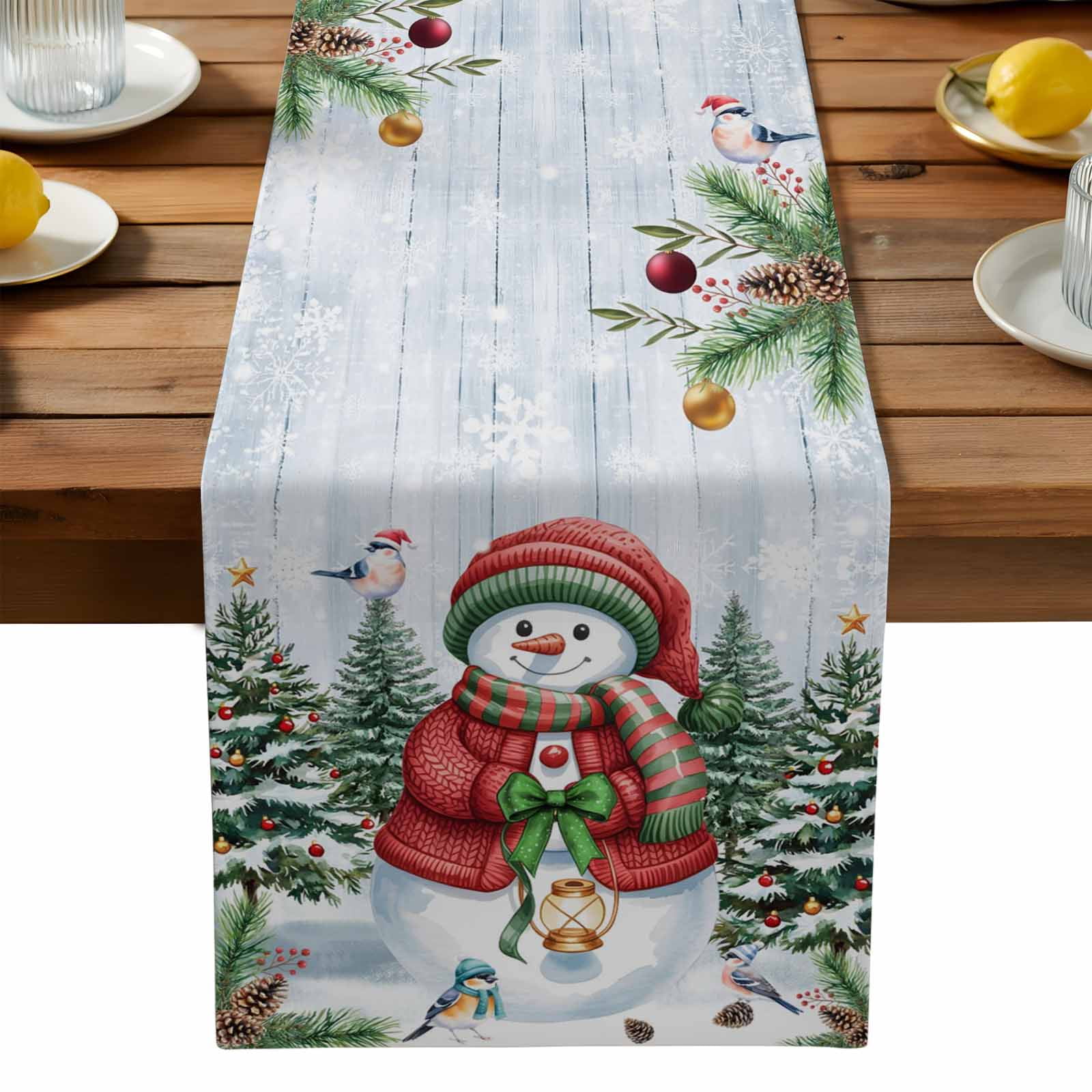 Cute Snowman Christmas Tree Snowflake Table Runners 13x90 Inches Long ...