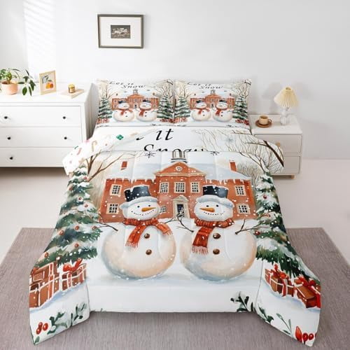 Cute Snowman Comforter Set,Christmas Tree Bedding Set for Kids Girls ...