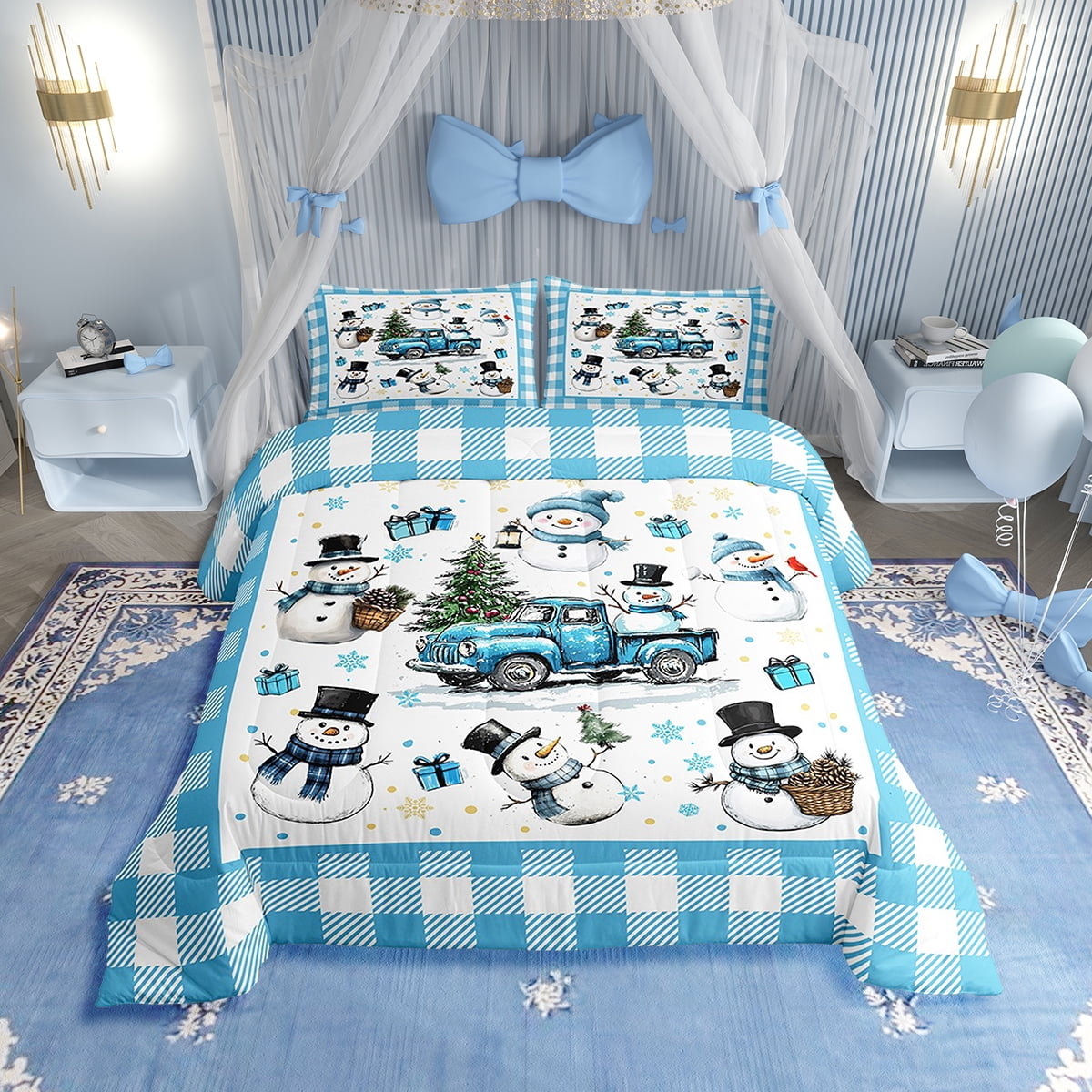 Cute Snowman Comforter Set King Cartoon Christmas Bedding Set Christmas ...