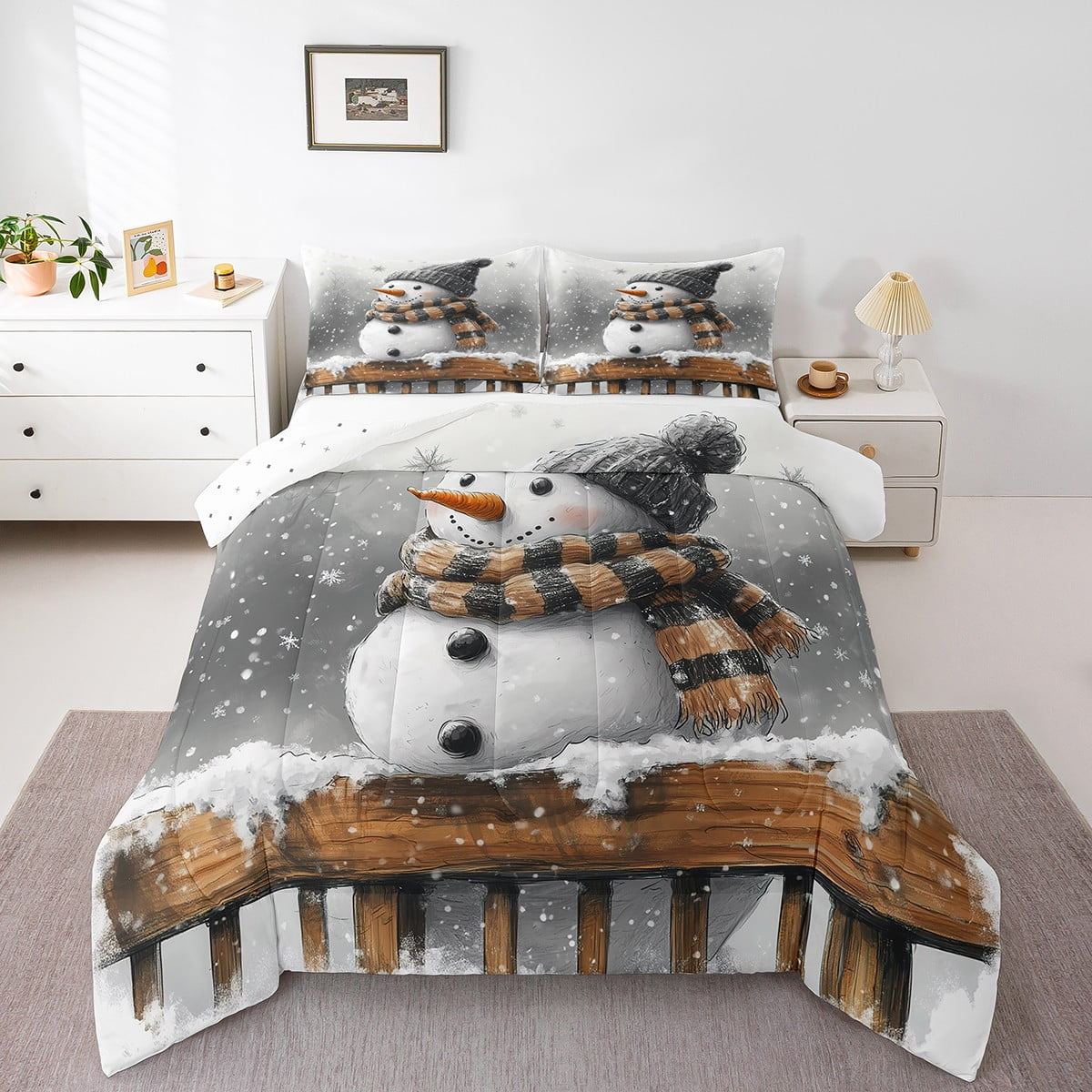 Cute Snowman Comforter Set,Merry Christmas Toddler Beding Set,Oil ...