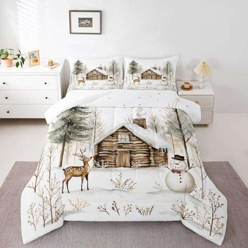 Cute Snowman Deer Comforter Set Twin Size,Wildlife Animal Rustic ...