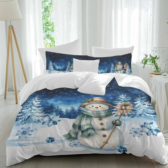 Cute Snowman Duvet Cover Set Full Size, Winter Snowflake Christmas Tree ...