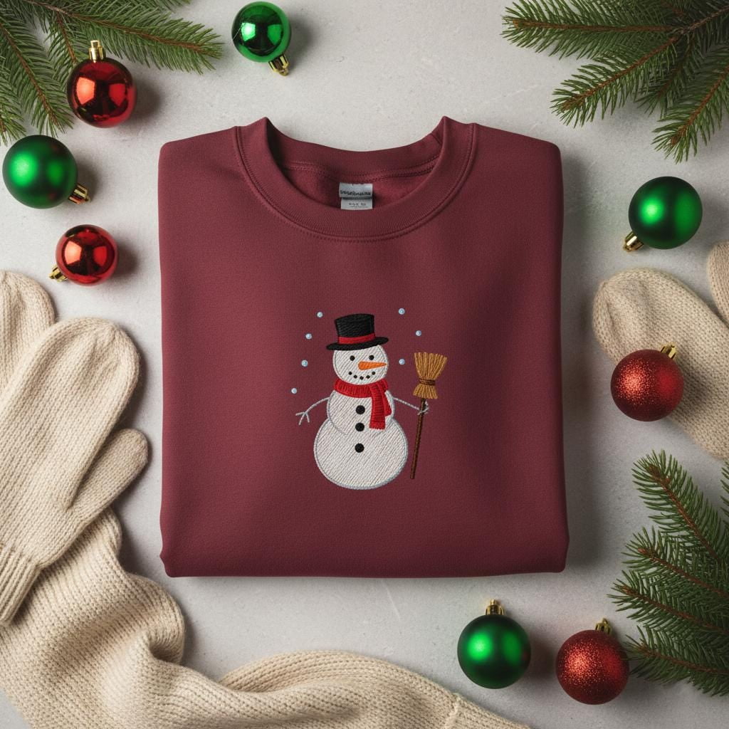 Cute Snowman Embroidered Sweatshirt, Funny Winter Snow Crewneck ...