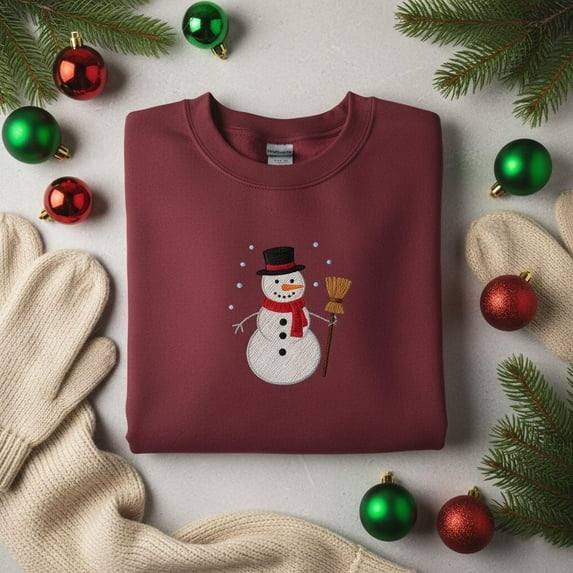 Cute Snowman Embroidered Sweatshirt, Funny Winter Snow Crewneck ...