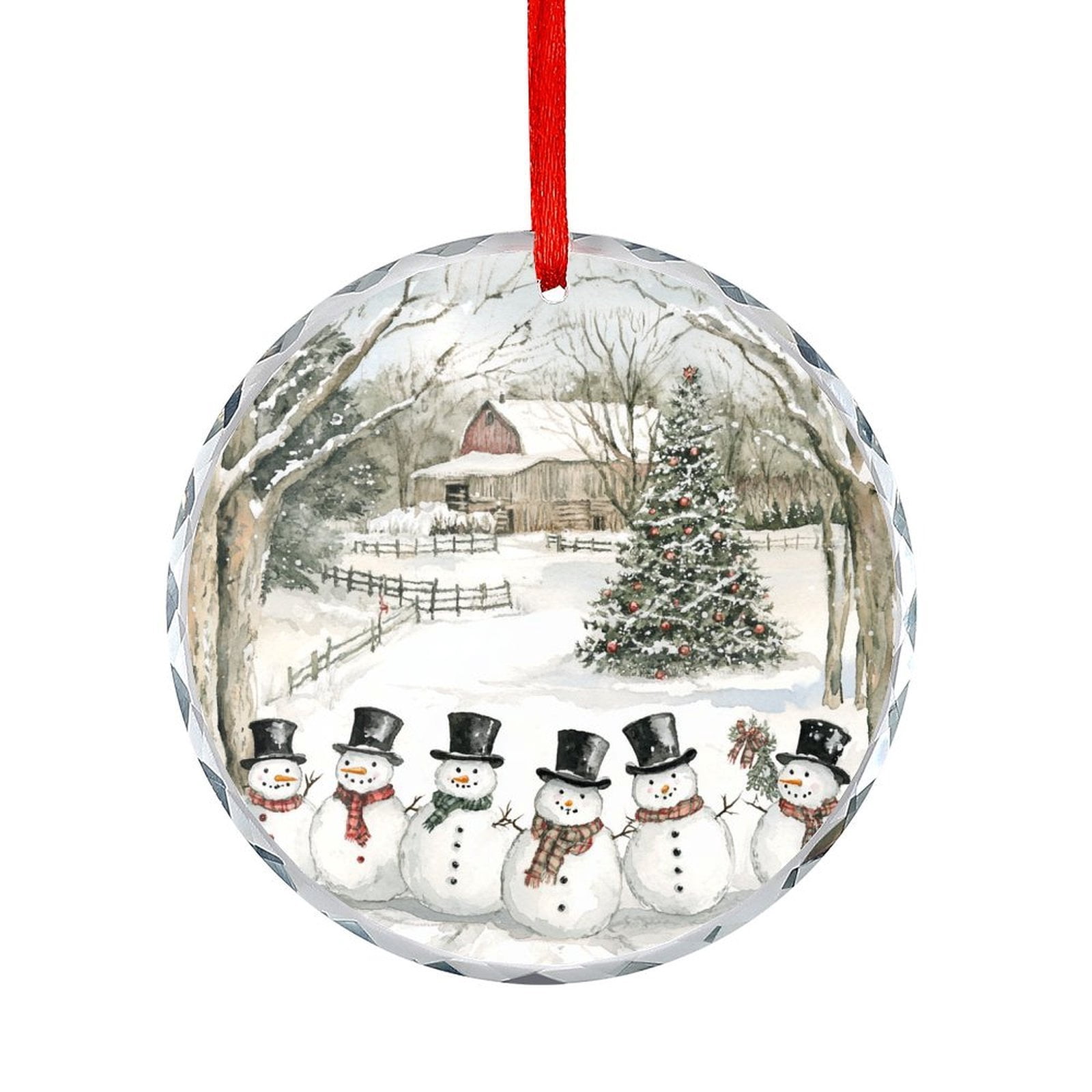 Cute Snowman Family Barn Glass Christmas Ornament Winter Holiday Decor ...