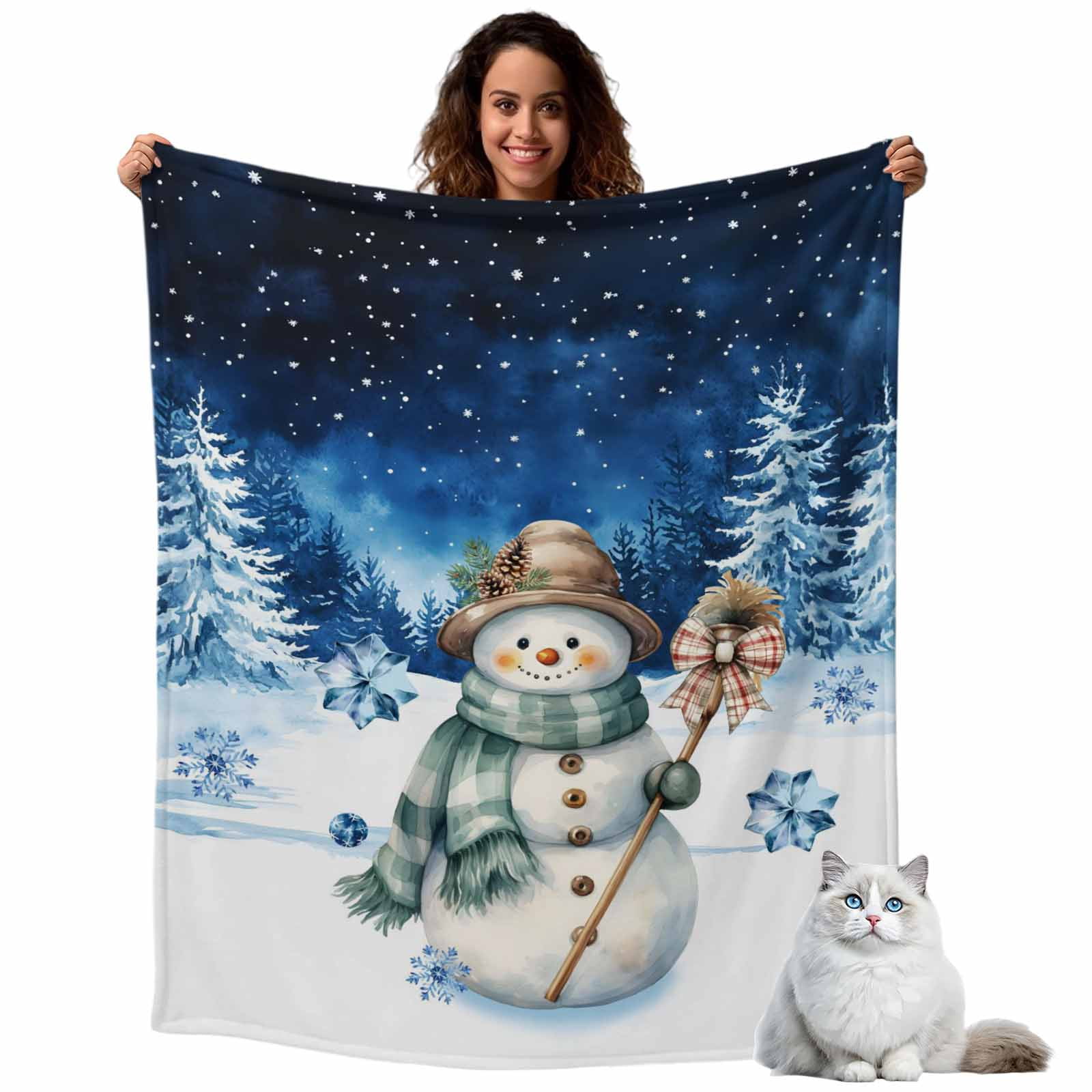 Cute Snowman Fleece Throw Blanket Lightweight Winter Snowflake ...