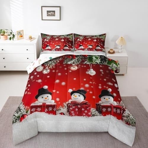 Cute Snowman Full Bedding Comforter Sets for Kids Boys Girls Christmas ...
