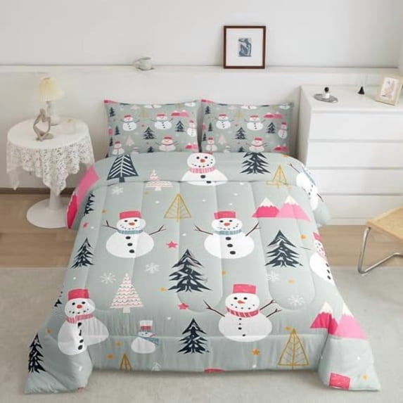 Cute Snowman Full Size Comforter Set,Merry Christmas Bedding Set for ...
