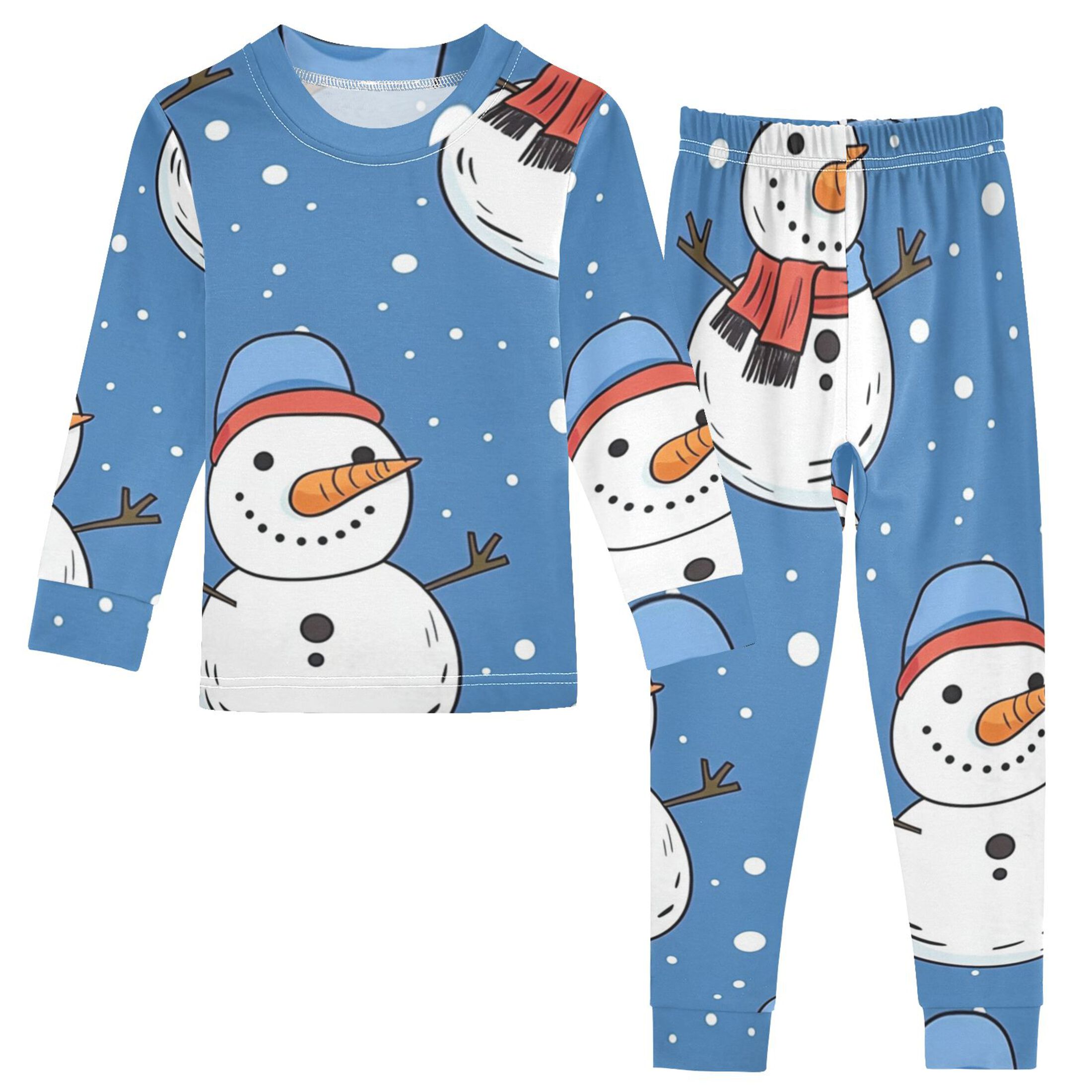 Cute Snowman Hand Painted Style Cotton Pajama Set Long Sleeve Top and ...