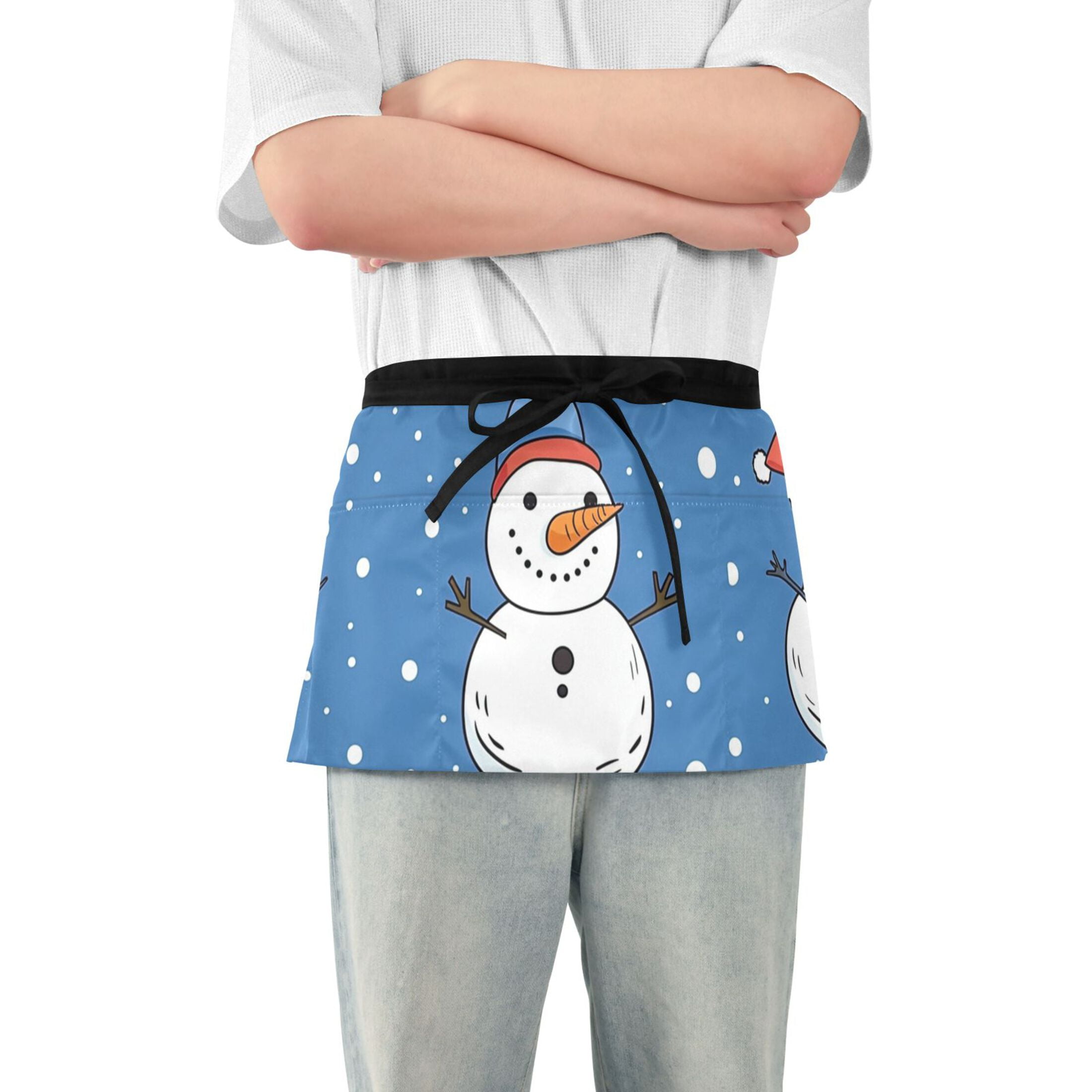 Cute Snowman Hand Painted Style Short Server Apron with 3 Pockets for ...