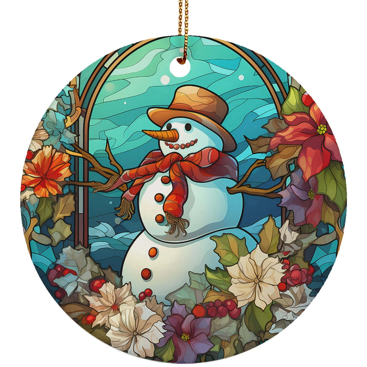 Cute Snowman Hat Ornament Stained Glass Flower Tree Decor 1PC Ornaments ...