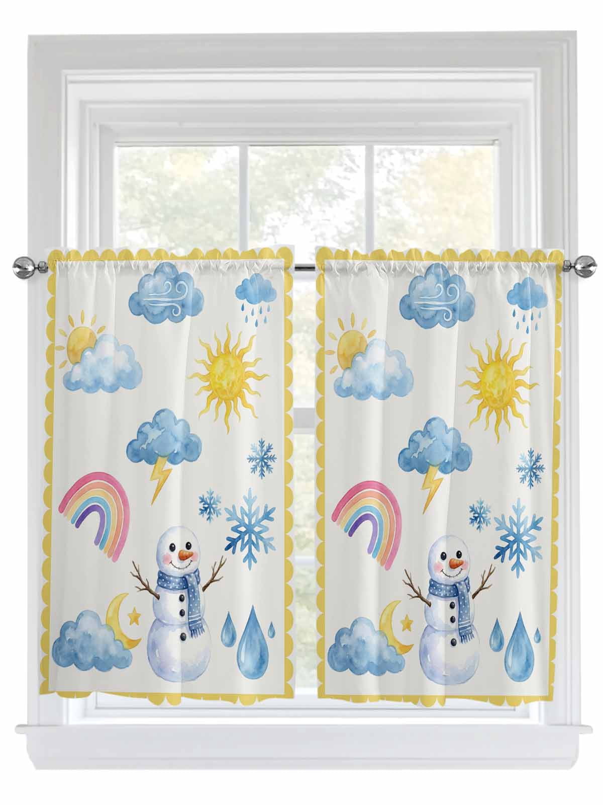 Cute Snowman Kitchen Curtains 54 Inch Length, Yellow Weather Snowy ...