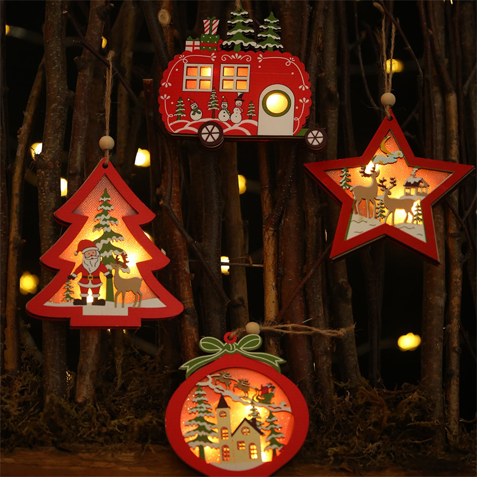 Cute Snowman Pattern Hanging Decor, Hollow Structure Wood Christmas ...