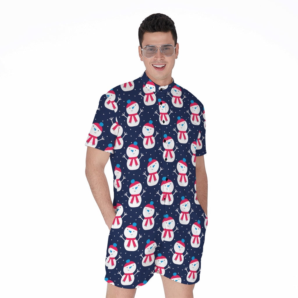 Cute Snowman Pattern Short Sleeve Men'S Rompers, Christmas Snowman ...