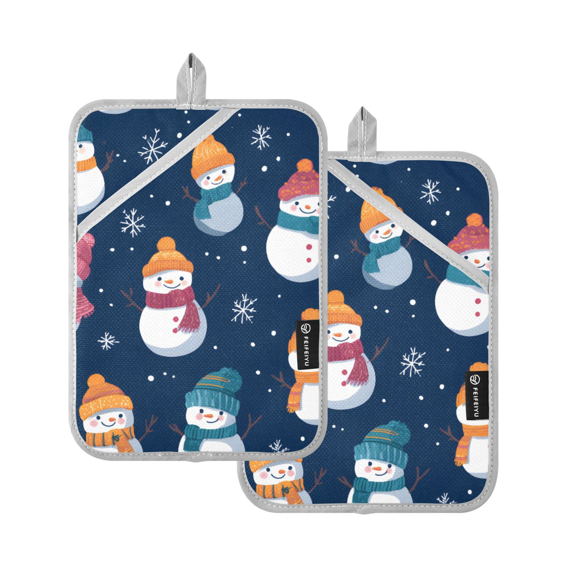 Cute Snowman Pot Holder Set 2 Piece Non-Slip Oven Hot Pads Heat ...