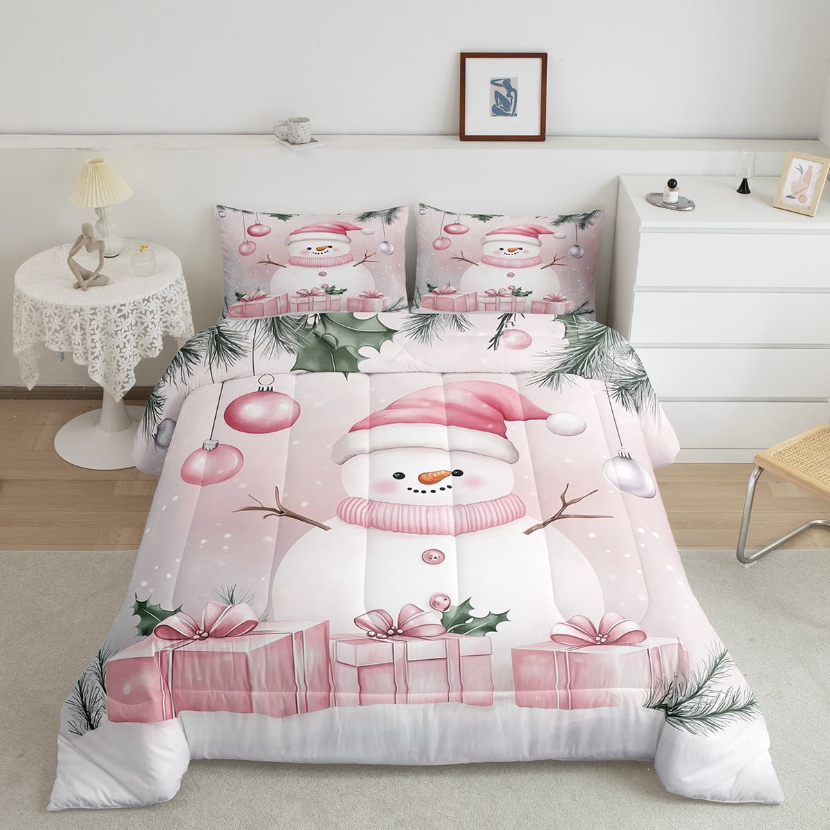 Cute Snowman Queen Comforter Set Merry Christmas Ornaments Bedding Set ...