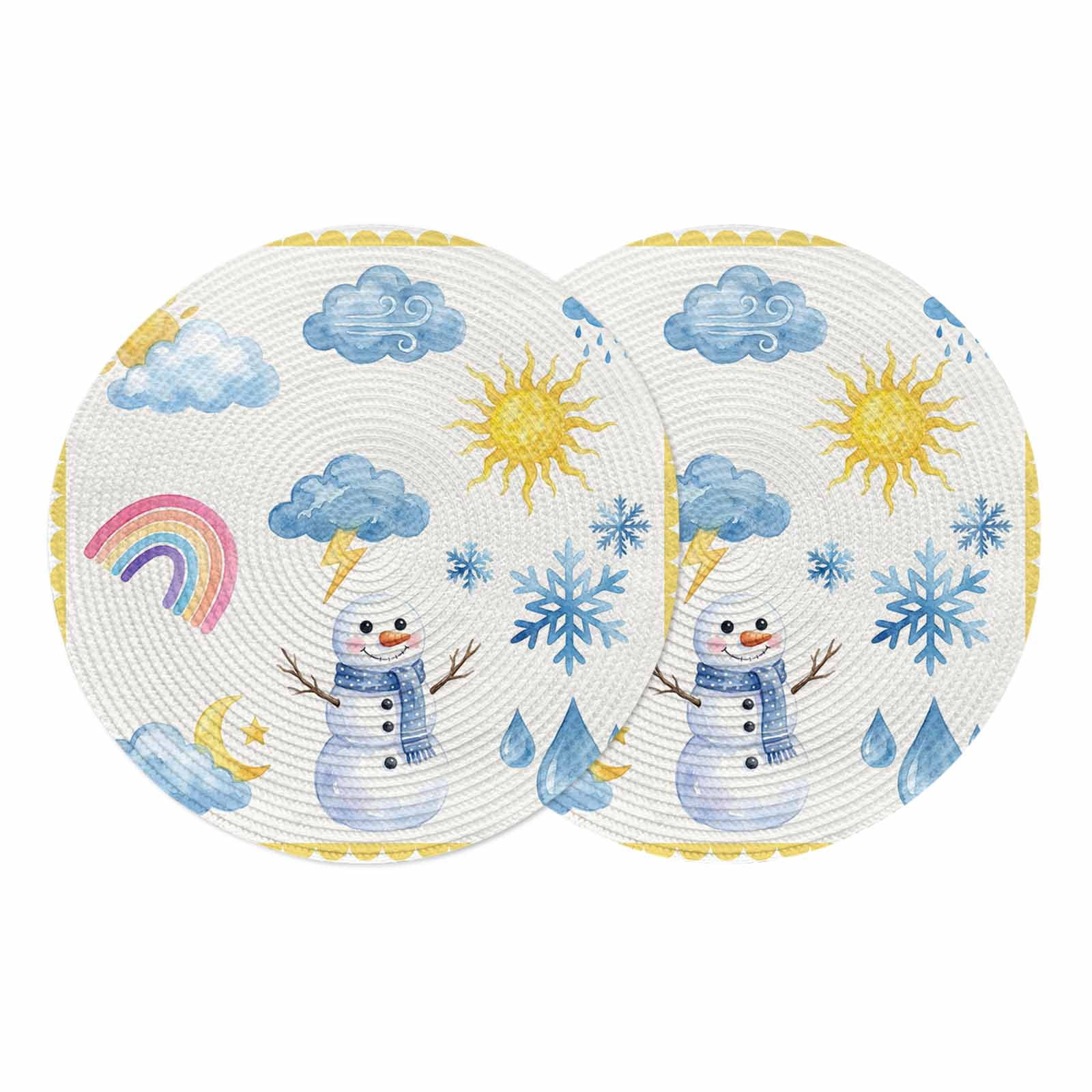 Cute Snowman Round 13 Inch Placemats Set of 2, Yellow Weather Snowy ...