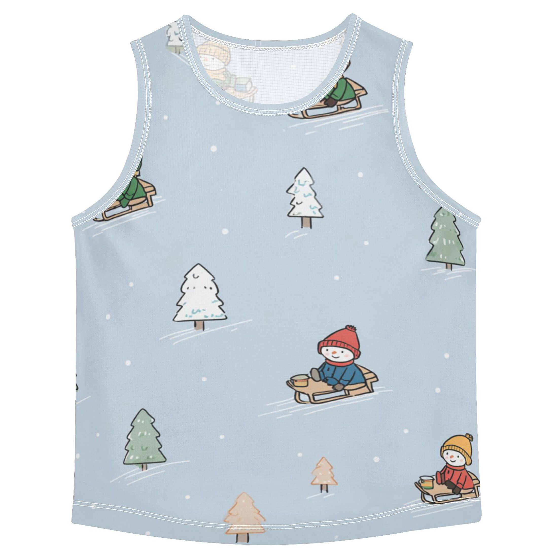Cute Snowman Sledding Christmas Forest Vest Undershirt Tank Top ...