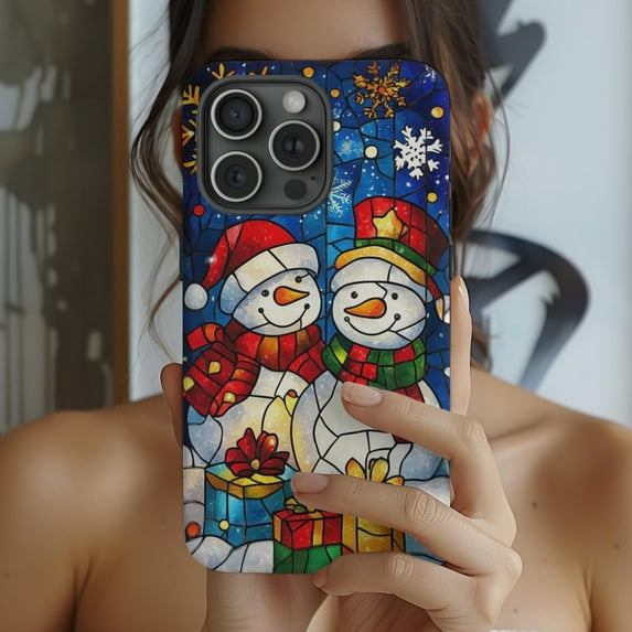 Cute Snowman Stained Glass Mosaic Phone Case with iPhone 17 to 11 Pro ...