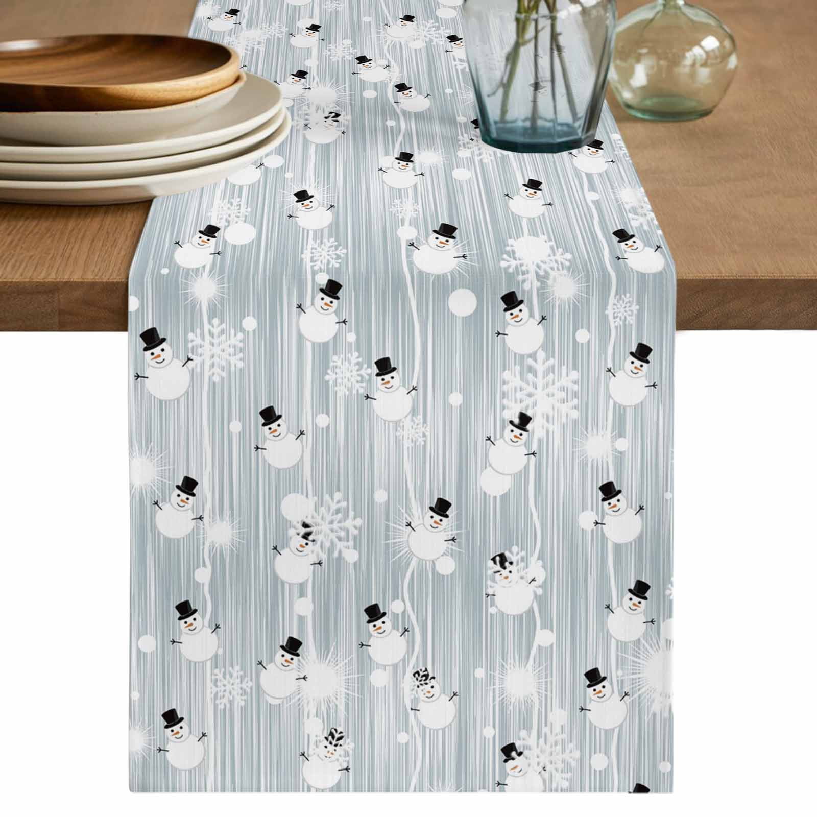Cute Snowman Table Runner 108 Inches, Christmas Snowflake Xmas Winter ...