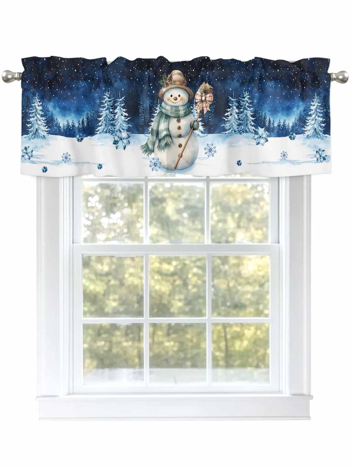 Cute Snowman Valances for Windows Winter Snowflake Christmas Tree Snow ...