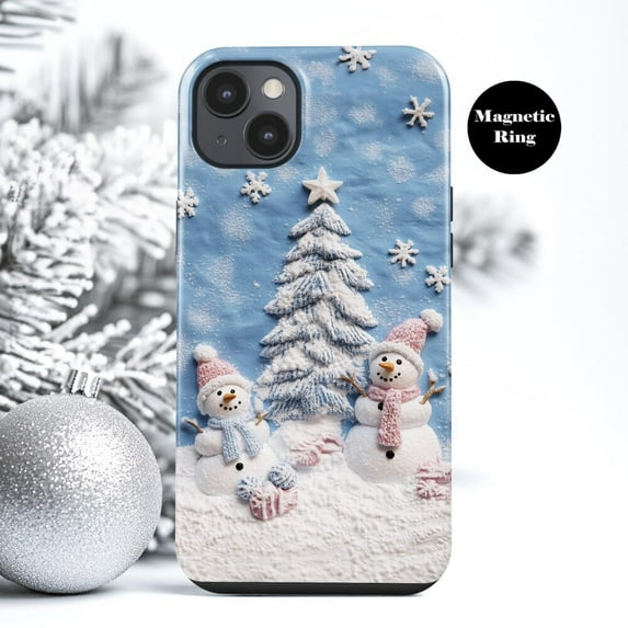 Cute Snowman Winter Christmas Tree Phone Case 17 16 15 14 13 12 11 Pro ...
