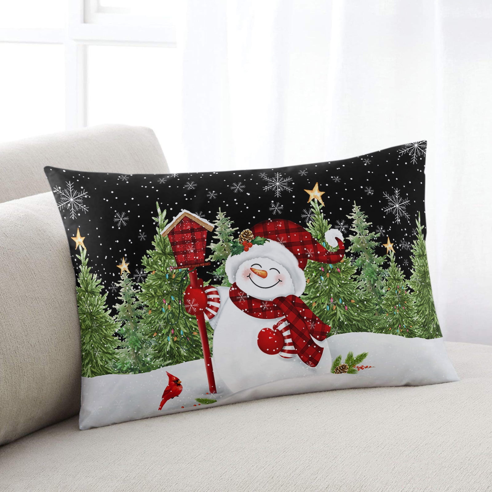 Cute Snowman Winter Throw Pillow Cover,Christmas Holly Tree Winter ...