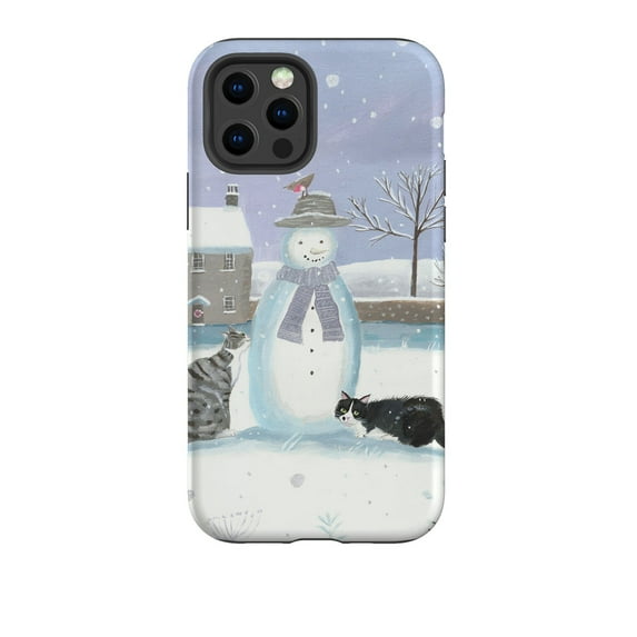 Cute Snowman and Cats Winter Holiday Art iPhone Case 17 16 15 14 13 12 ...