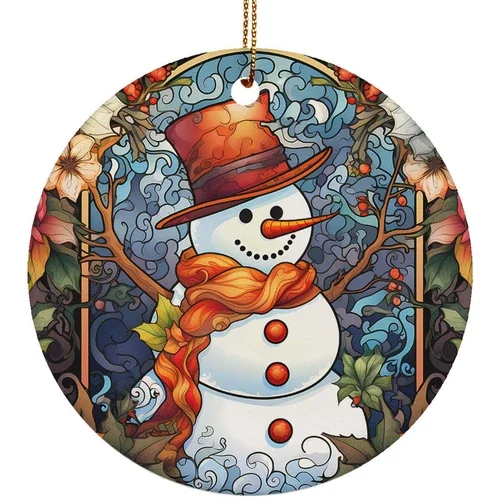Cute Snowman kristmas Ornament Stained Glass Art Flower kristmas Tree ...
