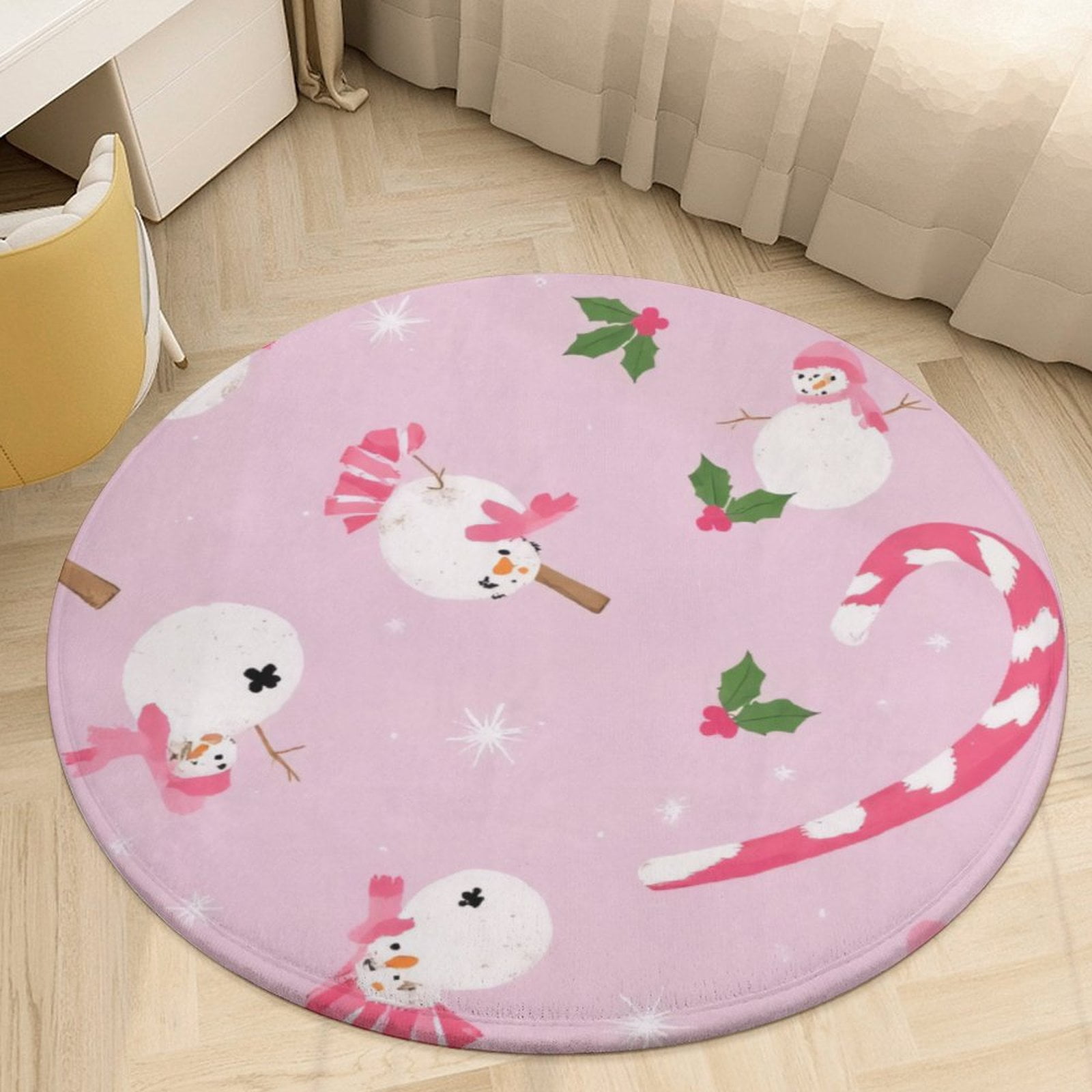 Cute Snowmen And Candy Canes Pattern Round Area Rugs for Bedroom Living ...