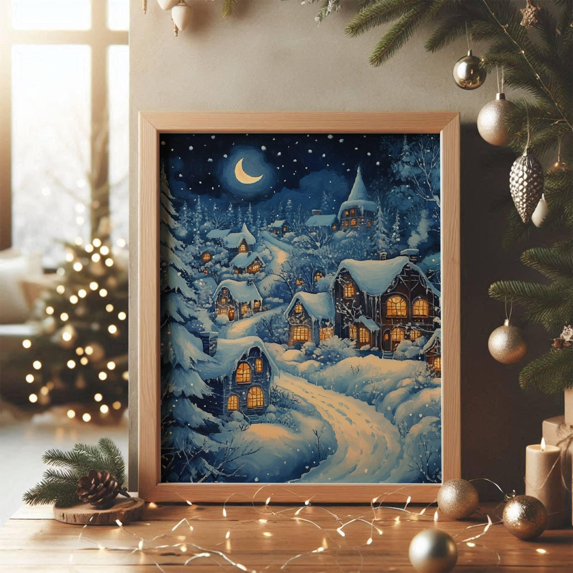Cute Snowy Kristmas Village, Season, Kristmas Wall Art, Eco Friendly ...