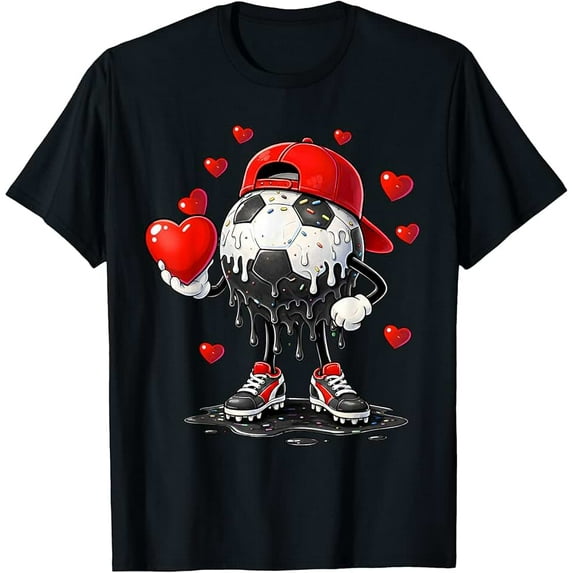 Cute Soccer Ball Drip Art Heart Love Men Valentine Short Sleeve Tee ...