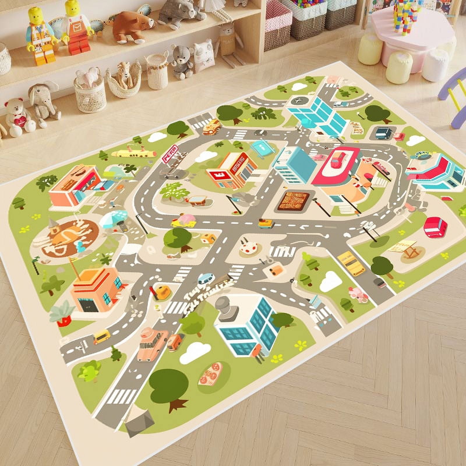 Cute Soft Children Room Carpet Funny Traffic Road Cartoon Play Mat ...