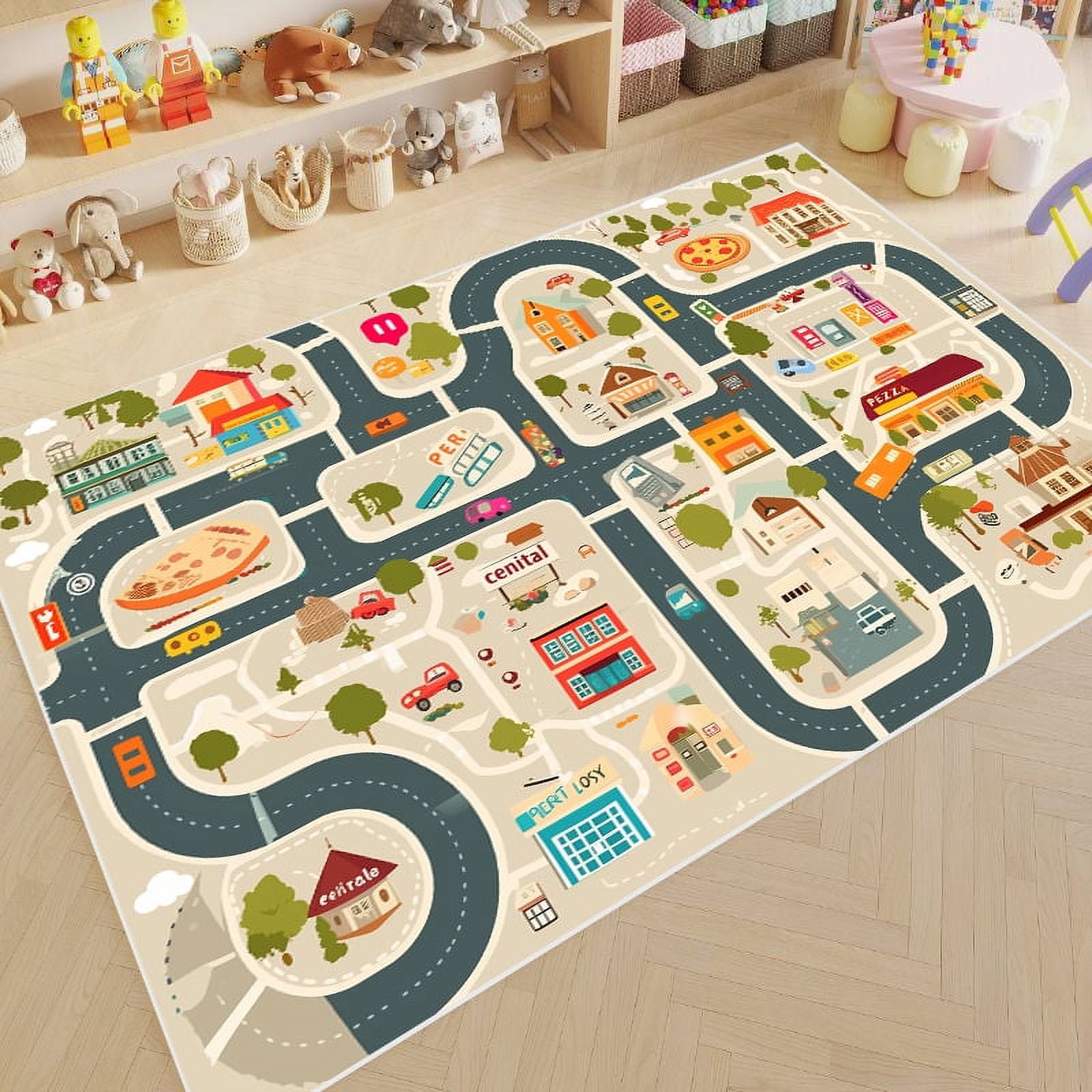 Cute Soft Children Room Carpet Funny Traffic Road Cartoon Play Mat ...