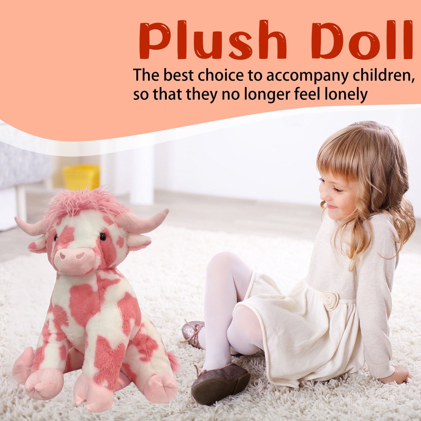 Cute Soft Pink Cow Plush Doll Stuffed Animal Toy Cattle Plushie Pillow ...