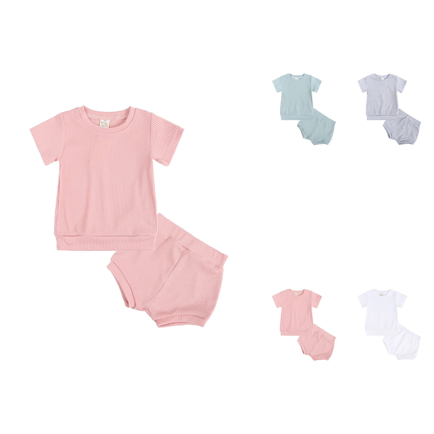 Cute Solid Cotton Ribbed 2-Piece Toddler Kids Tracksuit Set, Short ...