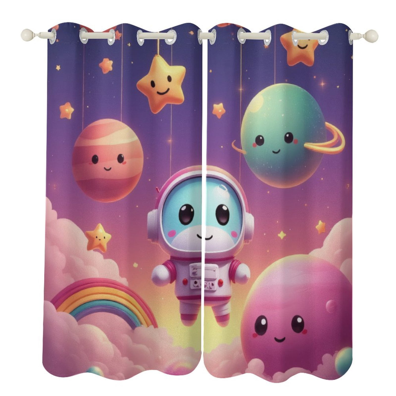 Cute Space Astronaut Adventure 2 Panels 3D Printing Pattern Curtain for ...