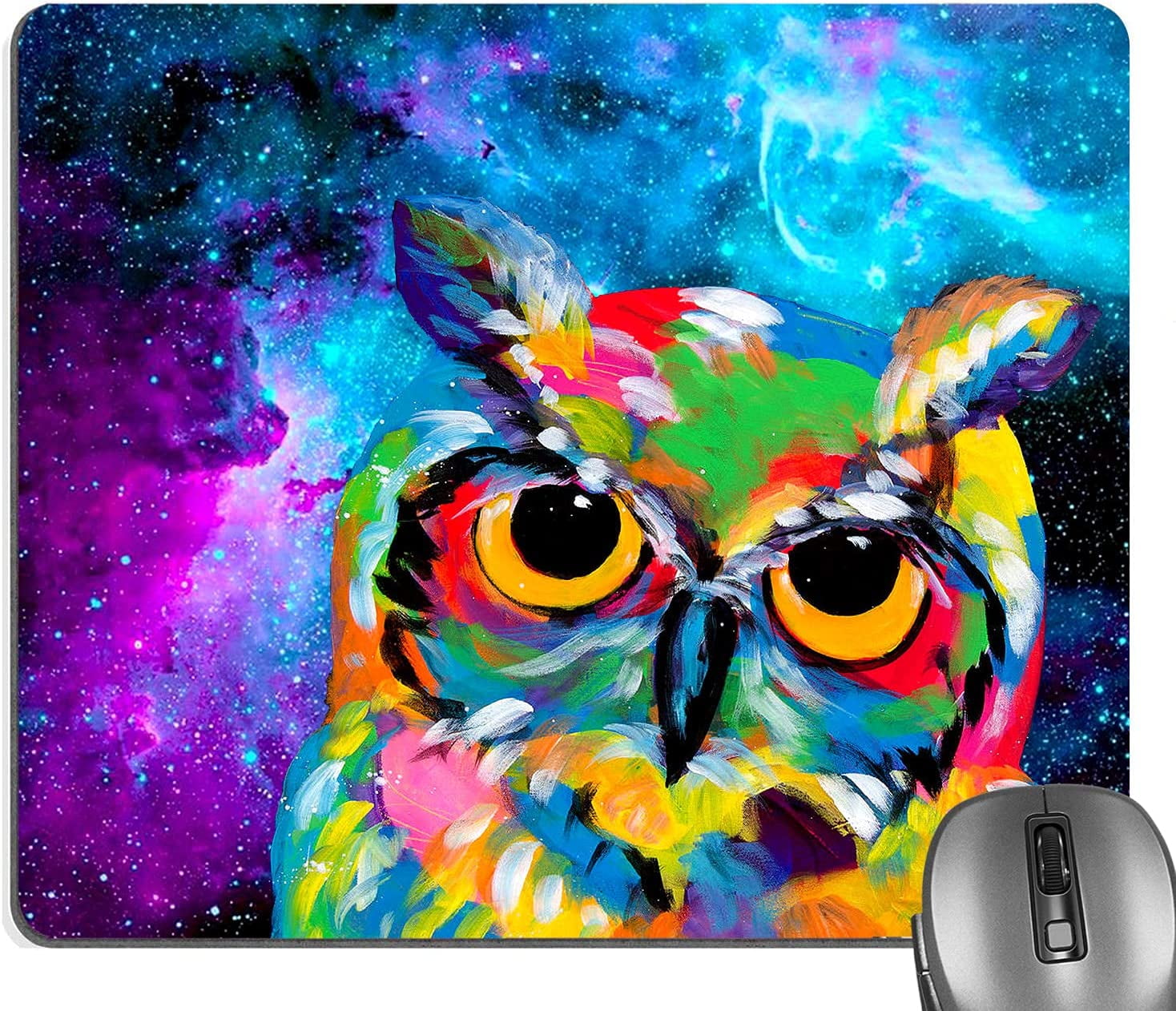 Cute Space Owl Oil Painting Artwork Mouse Pad, Galaxy Owl Print Art ...