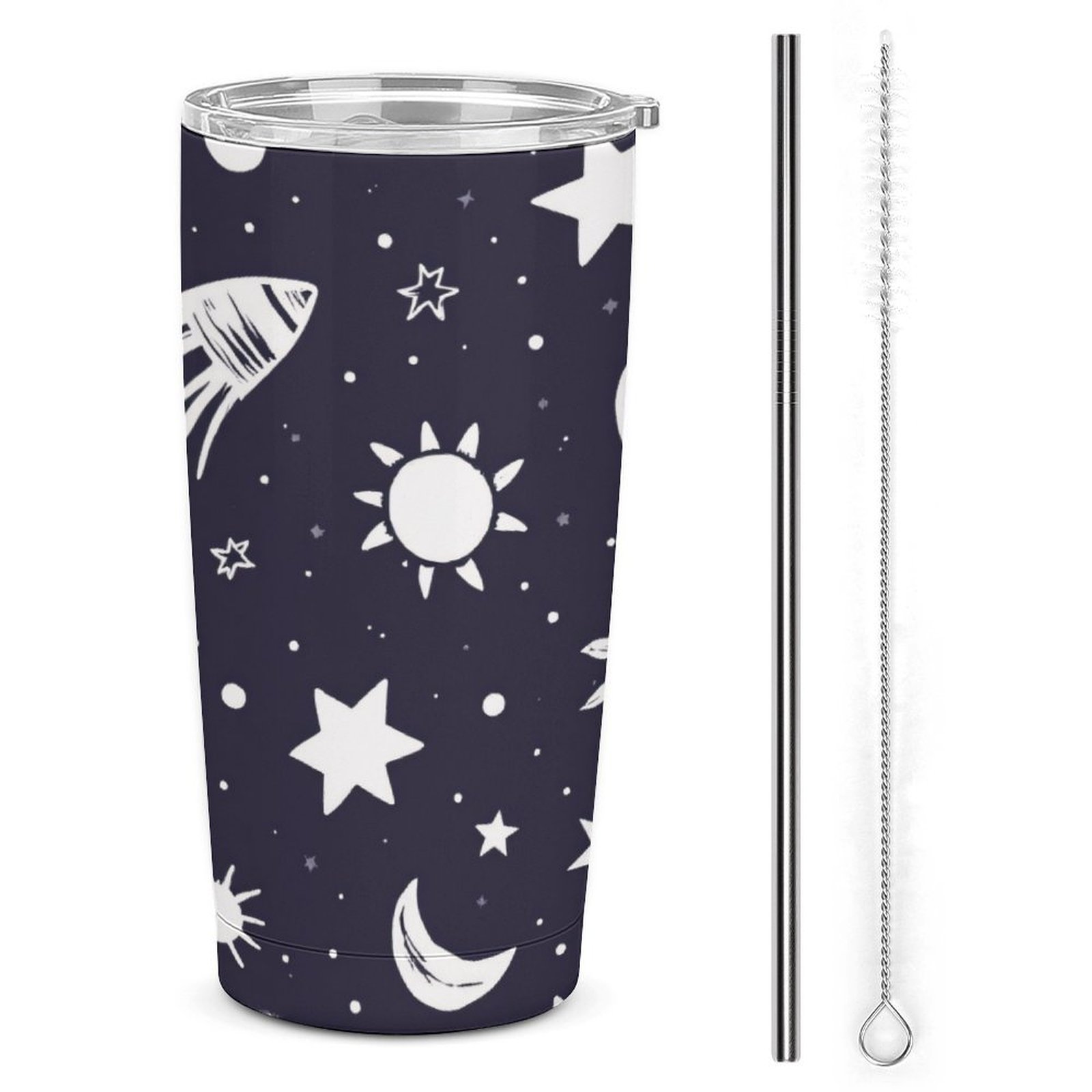 Cute Space Pattern with Stars And Moons Tumbler Print 20oz Stainless ...