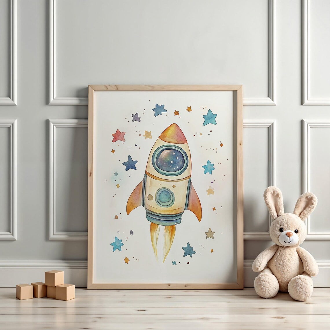 Cute Space Rocket Nursery Wall Art Outer Space Childrens Decor ...